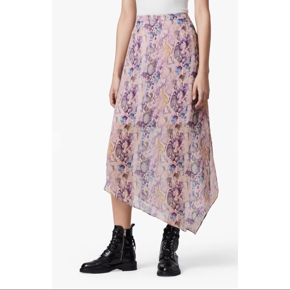 All Saints | Skirts | Allsaints Rhea Masala Snake Print Crepe Midi ...
